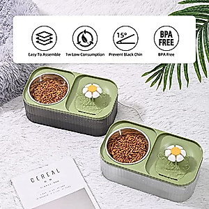 JEERAMIA Cat Water Fountain and Food Bowl, 3L/101oz Ultra Quiet Pet Water Dispenser with Smart Pump and 3 Replacement Filters, Automatic Flower Fountain & Stainless Steel Bowl (Black & Green)