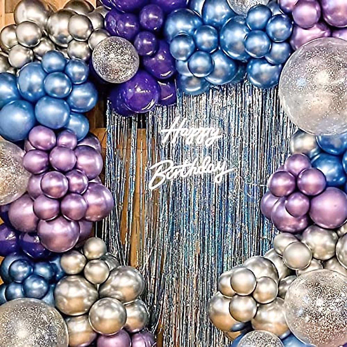 PartyWoo Blue and Silver Balloon Garland Kit 100 pcs and 6 pcs Disco Silver Foil Balloons