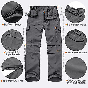 Mens Hiking Pants Quick Dry Lightweight Fishing Pants Convertible Zip Off Cargo Work Pants Trousers #6088,Grey,32