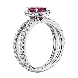 Jewelrygift 925 Sterling Silver Pavé Split Shank Ring Created Ruby Faceted Loose Gemstone Pave Set Ring for Women US Size : 6