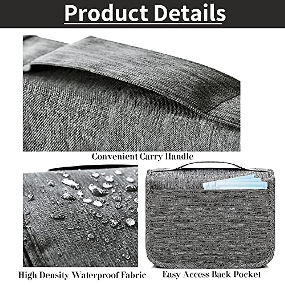 Hanging Toiletry Bag Large Capacity Men and Women Waterproof Travel Cosmetic Bag Bathroom Storage Bag (Grey)