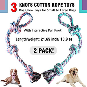 XIGOU Dog Rope Toys 2 Pcs Indestructible Dog Toys, Dog Chew Toys for Aggressive Chewers, Tough Puppy Teething Chew Toys for Boredom, Dental Cleaning Tug of War Dog Toy, Great for Small to Large Breed