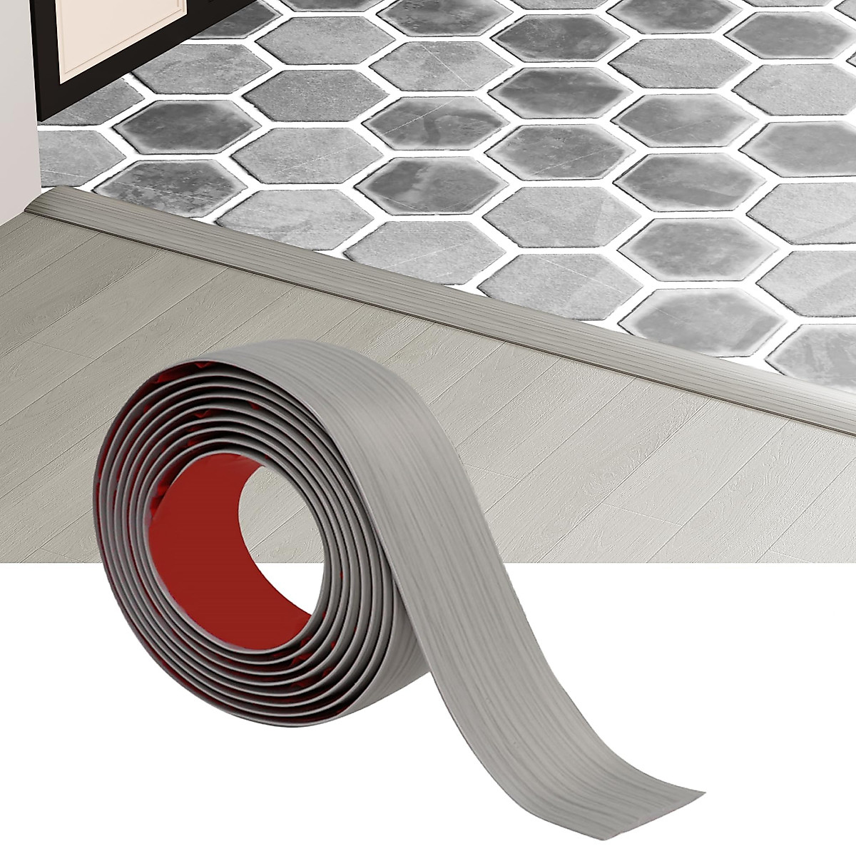 Greymond 10 Ft x 2" Floor Transition Strip Doorways, Vinyl Adhesive Laminate Flat Divider Flooring for Joining Floor Gaps, Carpet, Threshold Cover, Floor Tiles (Beige Grey)