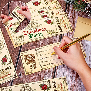 Whaline 25Pcs Christmas Party Invitation with Envelopes Vintage Style Santa Claus Party Ticket Invites Cards Xmas Party Invites for Winter Baby Shower Celebration New Year Birthday Party