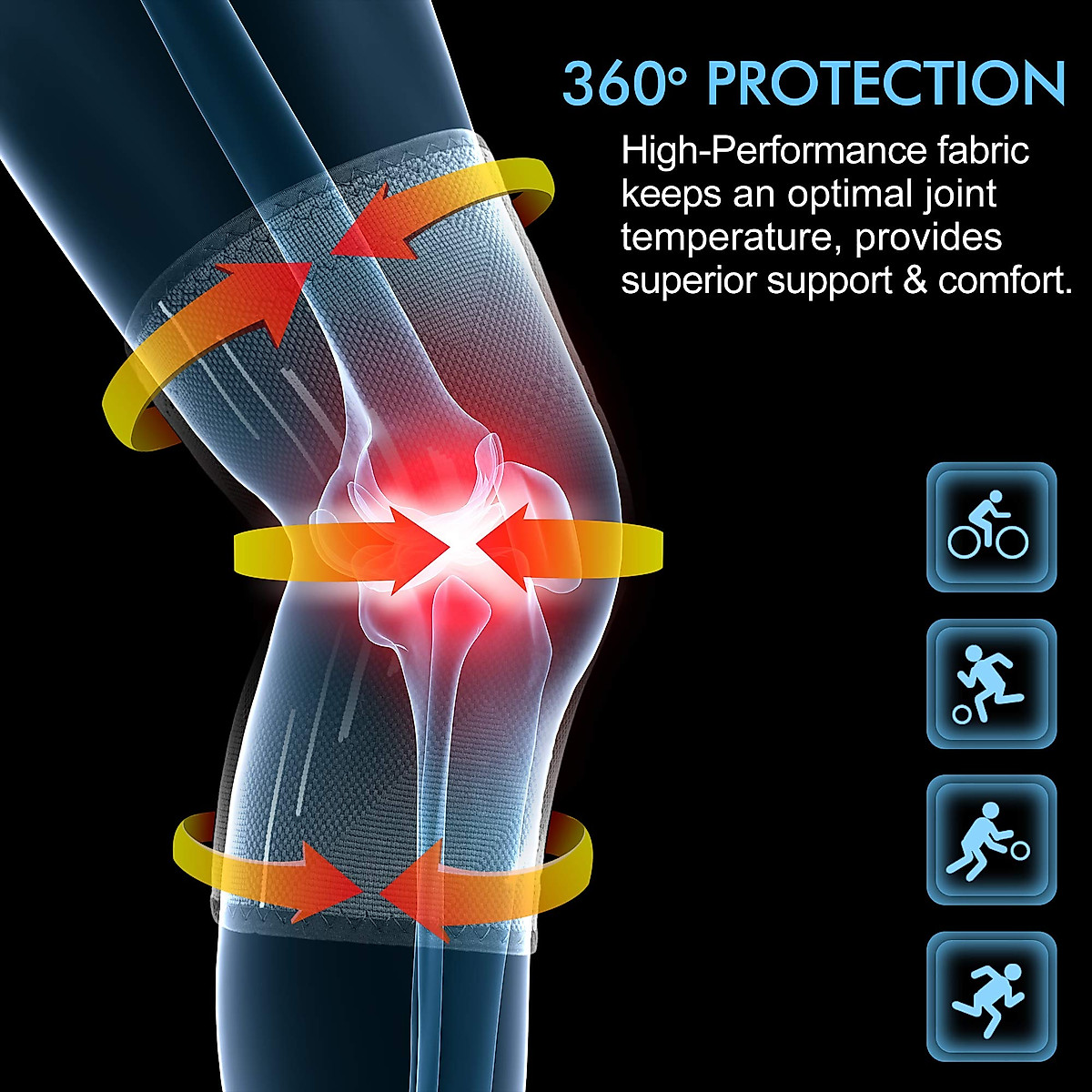 NEWZILL Compression Knee Brace for Knee Pain - Braces and Supports Knee for Pain Relief, Meniscus Tear, Arthritis, Injury, Running, Joint Pain, & Support - BEST Knee Sleeve (Black/Orange, Small)