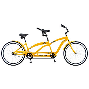Kulana Lua Tandem Bike, Beach Cruiser Bike for Adult Men Women, Double Rider Bicycle, 26-Inch Wheels, Steel Frame, Single Speed, Yellow