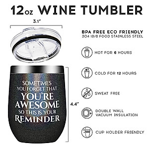 ELEGANTPARK Thank You Gifts for Women You are Awesome Tumbler Inspirational Birthday Graduation Gifts for Her Daughter Friends Appreciation Gifts for Teacher Employee Black Wine Tumbler 12OZ