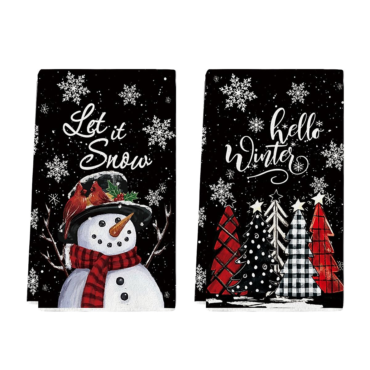 Artoid Mode Black Snowman Let It Snow Xmas Trees Hello Winter Kitchen Towels Dish Towels, 18x26 Inch Daily Seasonal Christmas Decoration Hand Towels Set of 2