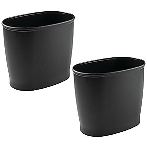 mDesign Plastic Oval Small 2.25 Gallon/8.5 Liter Trash Can Wastebasket, Garbage Container Bin for Bathroom, Kitchen, Office, Dorm - Holds Waste, Refuse, Recycling, Hyde Collection, 2 Pack, Black