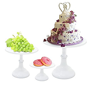 PNBO 3pcs Round Cake Stands - White Small Cake Stand Set - Cake Display Stands for Dessert Table - Cake Plate for Girl's Birthday Parties,Baby Shower,Weddings,Graduation Ceremonies,Anniversaries