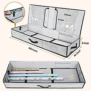 BALEINE Christmas Wrapping Paper Storage Organizer with Flexible Partitions and Pockets, 40" Durable 600D Oxford Fabric Gift Wrap Storage Bag Fits Ribbon, Ornaments, Holiday Accessories (Gray)