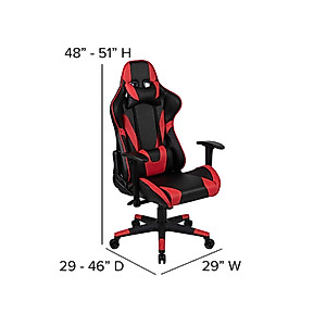 Flash Furniture X20 Fully Reclining LeatherSoft Racing Style Gaming Chair with and Lumbar Pillows, Ergonomic Padded Swivel Computer Chair, Red/Black