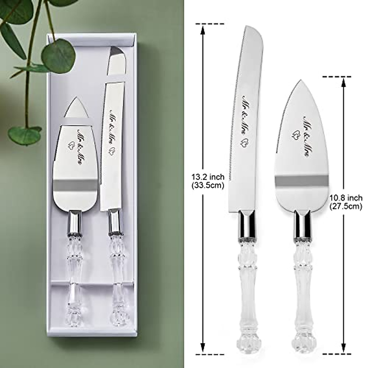 ALICEPUB Wedding Cake Knife And Server Set, Cake Cutting Set for Wedding Stainless Steel Cake Pie Serving Set Personalized Gifts for Birthday, Parties, Events