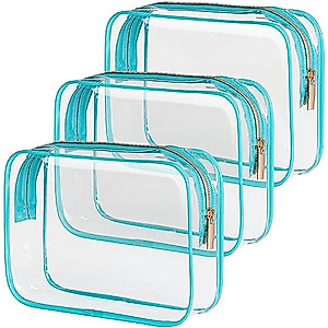 PACKISM Clear Makeup Bags, 3 Pack TSA Approved Toiletry Bags Clear Toiletry Bags for Traveling, Clear Cosmetic Bags Airport Carry on Clear Compliant Bag, Green