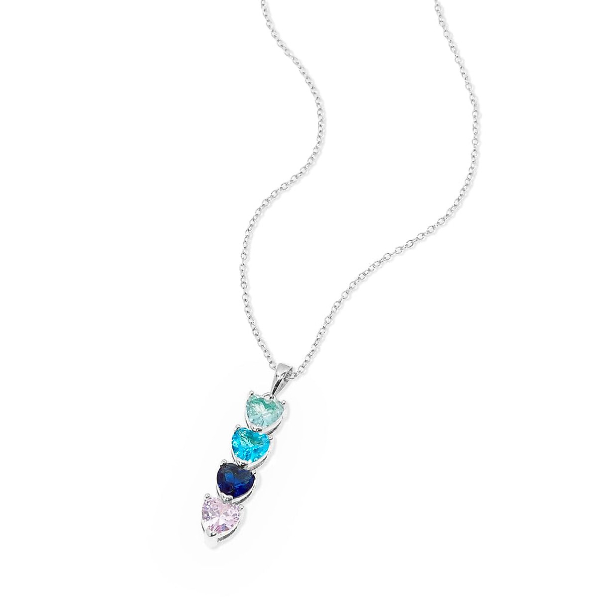 EVE'S ADDICTION Custom 4 Stone Simulated Birthstone Heart Necklace (16"), 925 Sterling Silver Heart Drop Necklace for Women - Women's Personalized Heart Necklace - Gifts for Mom