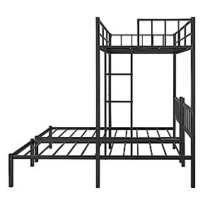 Twin Over Twin & Twin Bunk Bed, Metal Triple Bunk Bed Frame with Guardrails for Kids, Teens, Adults Space Saving, Can Be Divided Into 3 Separate Bed (Black-Metal-1)