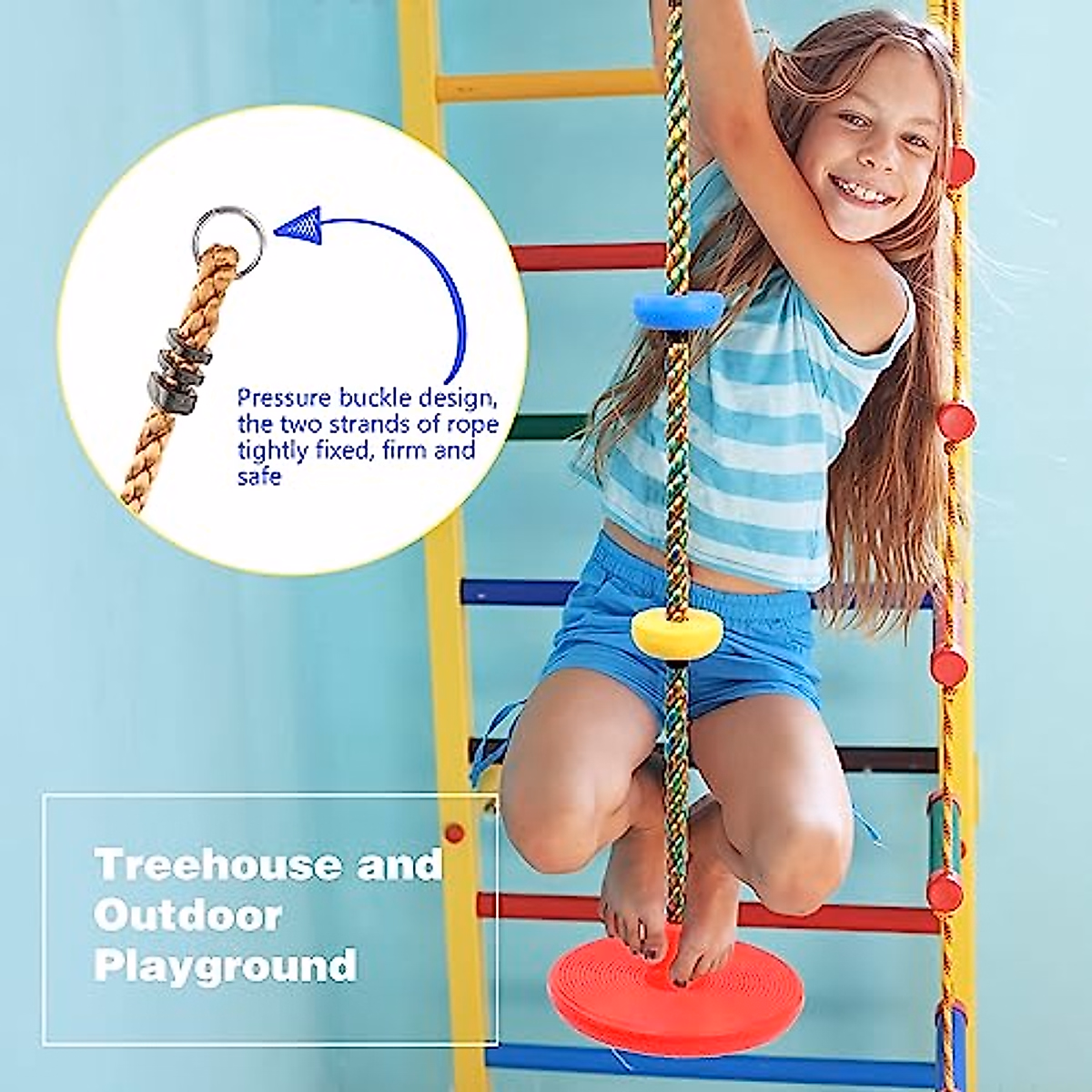 Puteraya 3 Pack Climbing Rope with Platforms Heavy Duty Tree Swing with Disc Swing Seat Playground Swing Set for Kids Obstacle Course Jungle Gym Backyard Playground Accessories