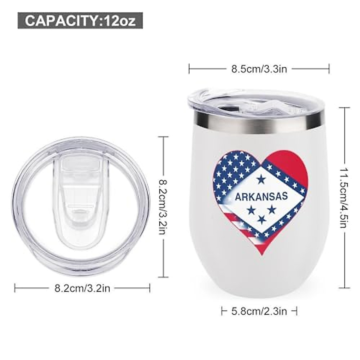U.S.A. State of Arkansas Flag Heart Funny Wine Tumbler 12 Oz Stainless Steel Insulated Mug Double Wall Water Cup with Lid