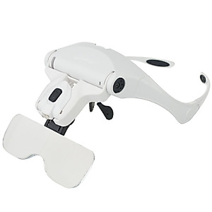 Glam Hobby h6902B Head Mount Magnifier with LED Head Light Bracket and Headband, 5 Replaceable and Interchangeable Lenses: 1.0X, 1.5X, 2.0X, 2.5X, 3.5X