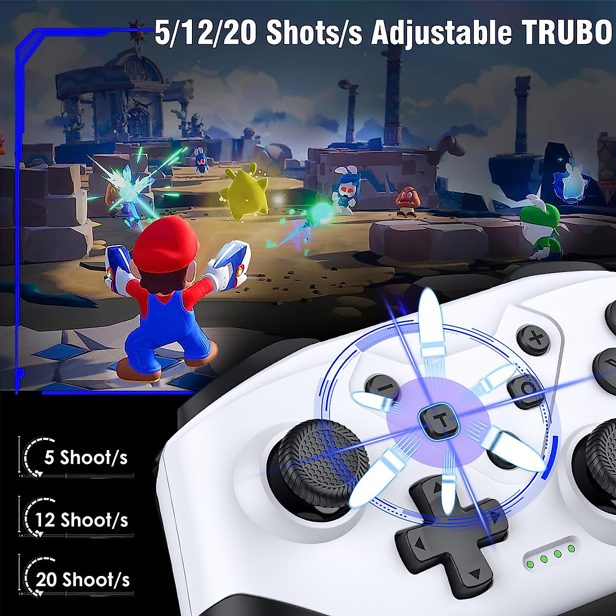 Switch Controller, Wireless Switch Controller for Switch/Switch Lite/Switch OLED, Extra Switch Controller with Paddles, Programmable Switch Remote Control with Back Buttons,Wake-up,Turbo-White