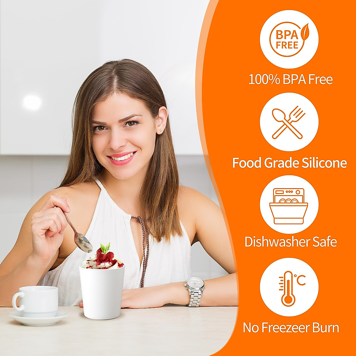 Mini Homemade Ice Cream Containers - 6 Pack Reusable 8Oz Leak-Free Silicone Lid Set