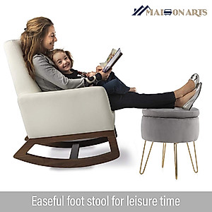 MAISON ARTS Round Storage Ottoman Foot Stool Vanity Stool Tufted Pouf Ottoman Side Table for Living Room Bedroom Seat Dressing Chair Footrest, 4 Legs, Brown