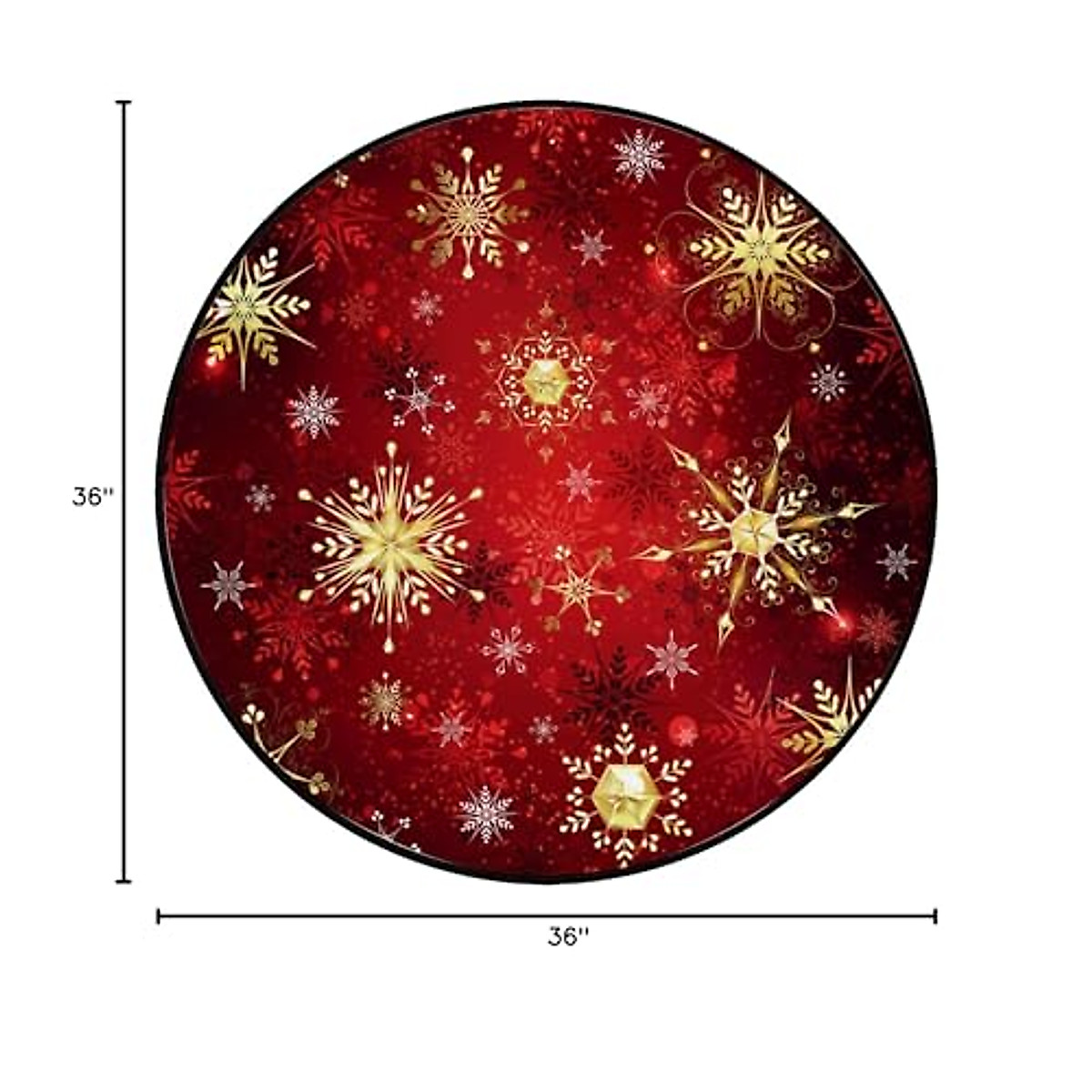 BVOGOS Round Rug 3ft Red Gold Black Christmas Snowflakes Soft Foam Washable Circle Rugs Kids Play Mat Nursery Rug Floor Carpet for Bedroom Living Room Home Decor