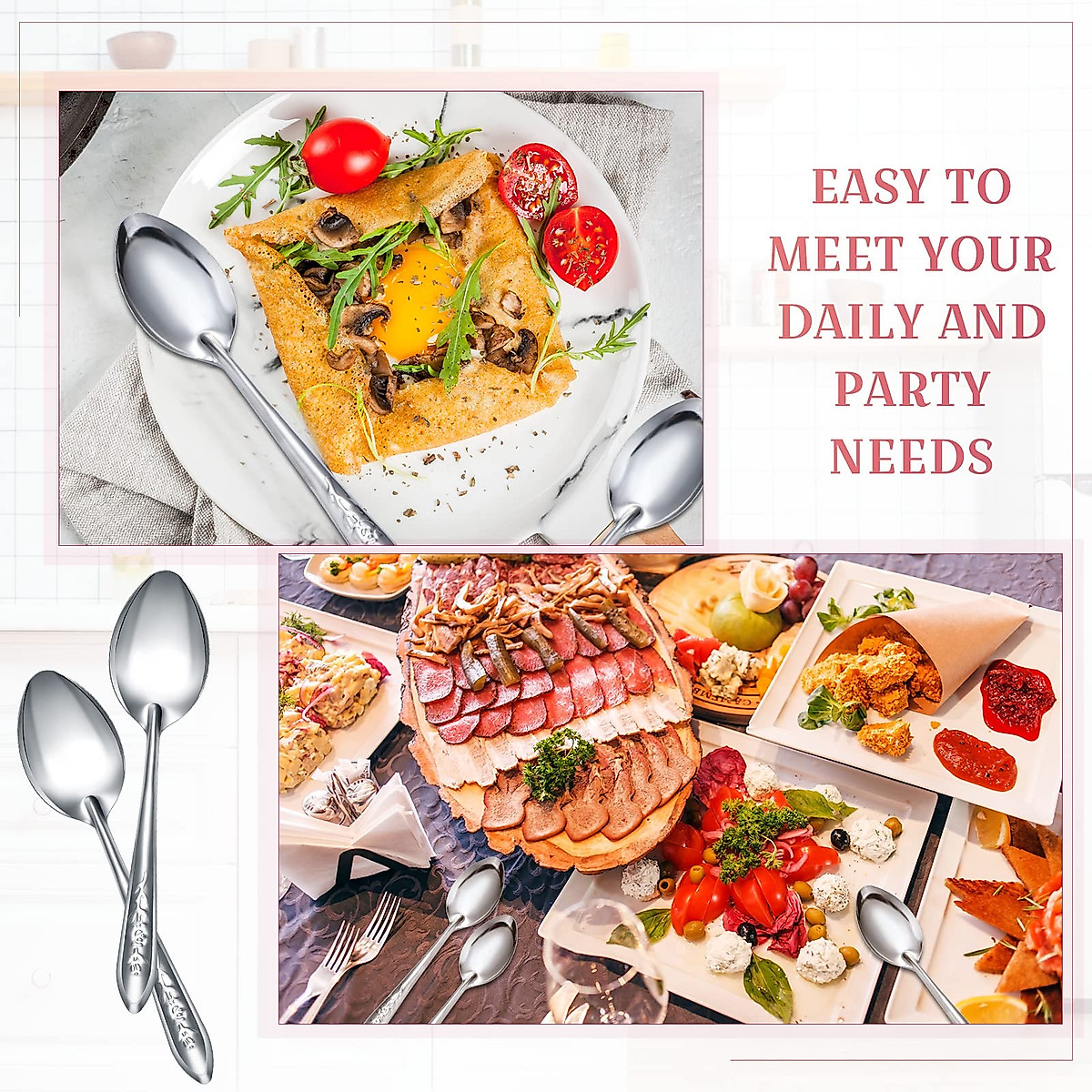 100 Pieces Dinner Spoons Set 6.69 Inches Silverware Spoons Bulk Stainless Steel Tablespoons Food Grade Spoon for Home Restaurant Kitchen Dishwasher Safe