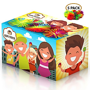 Fun Toy Stringy Balls Game Set of 5 Bundle Gift Box Bulk Relief Relax Fidget Play Squeeze Sensory Rainbow Splat Ball Monkey Toy Pom Pom Stress Ball Games for Kids Children Adults Office and Home