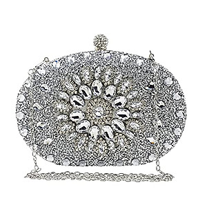 Bandkos Women Clutch Purses Evening Bag Sparkly Diamond Handbag Bridal Glitter Crystal Shoulder Crossbody Bag for Wedding Prom Party (Silver)