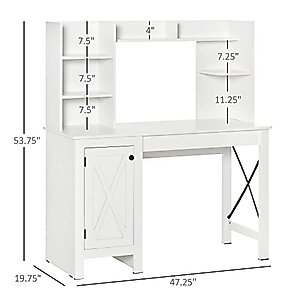 HOMCOM Farmhouse Computer Desk with Hutch and Cabinet, Home Office Desk with Storage, for Study, White