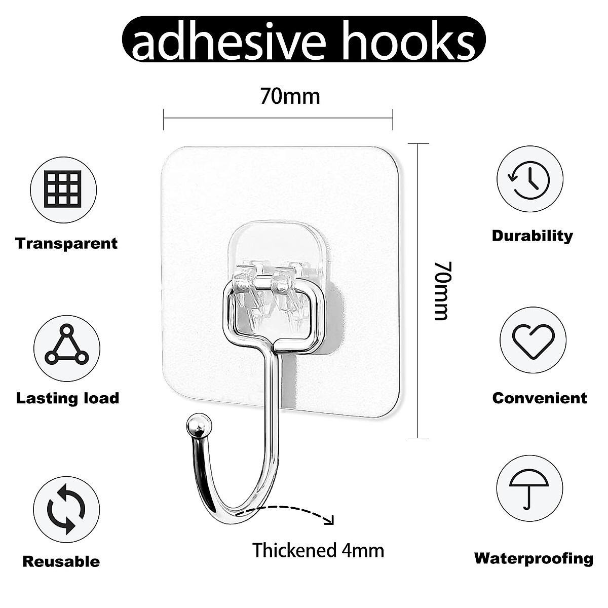 CZBZYMYYY Adhesive Utility Hooks, 18 Pack Wall Hooks for Hanging, Heavy Duty Large Hooks, Waterproof and Rustproof Sticky Hooks for Keys Shower Towel Robe Bathroom Home Kitchen&Office
