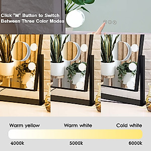 BWLLNI Lighted Makeup Mirror Hollywood Mirror Vanity Mirror with Lights, Touch Control Design 3 Colors Dimable LED Bulbs, Detachable 10X Magnification, 360°Rotation, Black.