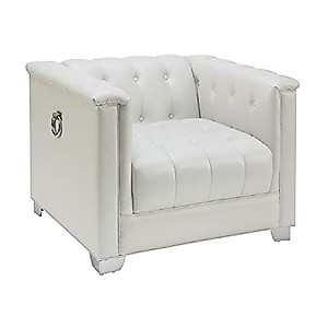 Coaster Chaviano Collection 33" Chair with Padded Breathable Leatherette Upholstery Chrome Legs and Button Tufting In Pearl 505393