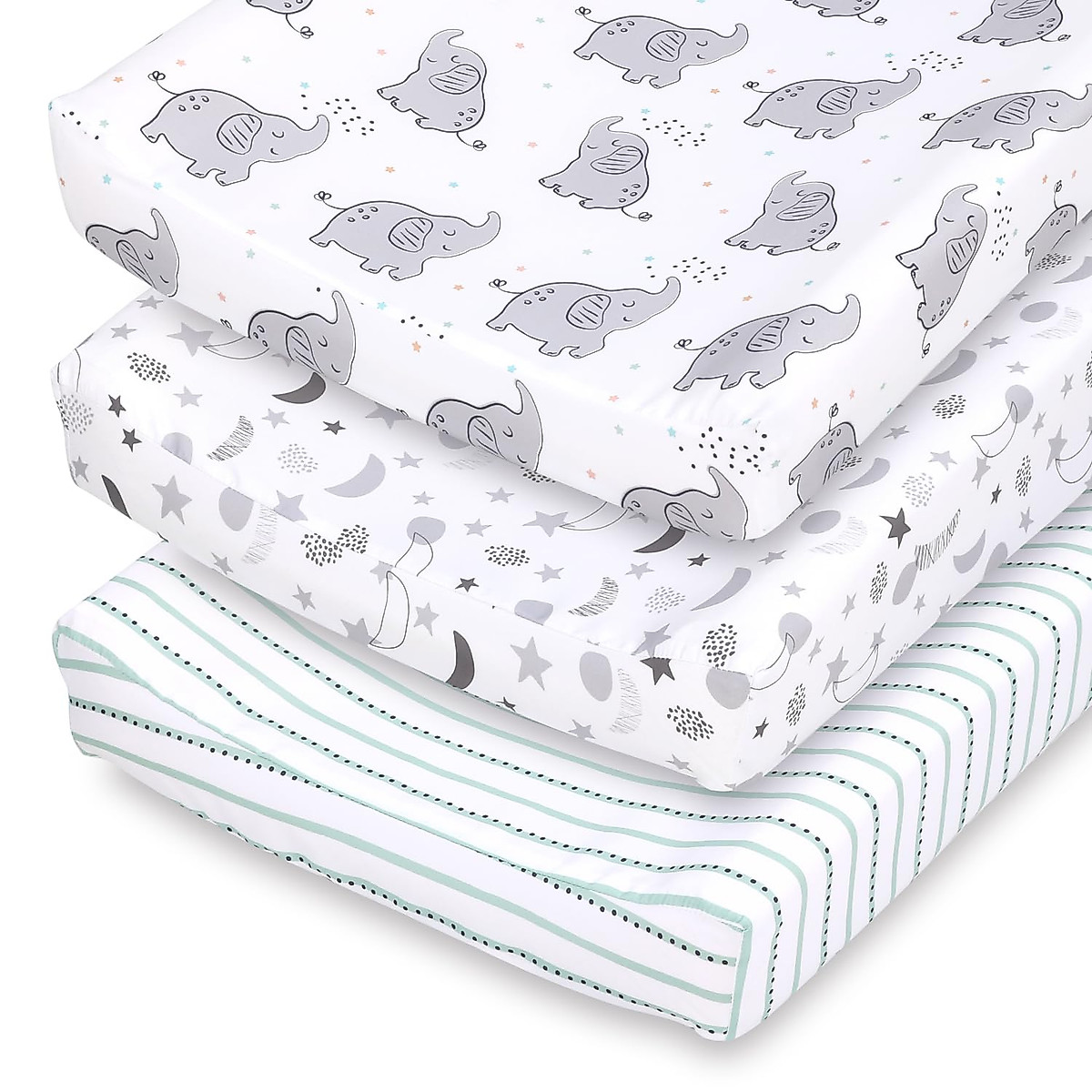 The Peanutshell Changing Pad Covers for Girls or Boys, Unisex 3 Pack, Celestial Elephant