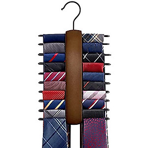 Mkono Wooden Tie Rack Retro Tie Belt Storage Hanger Organizer for Men Closet Space Saving Rack with 20 Non-Slip Hooks for Ties Belt Scarf Organize 360 Rotate Hanger Tie Display Holder, 1 Piece, Brown