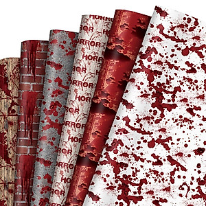 JarThenaAMCS 12 Sheets Halloween Bloody Wrapping Paper - Not Roll - Vintage Blood Splatter Gift Wrap Paper Folded Flat DIY Craft Paper for Holiday Horror Party, 19.7 x 27.6 Inch
