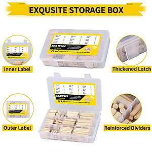 Wooden Dowel Pins, 200PCS Mutdisket Wood Beveled Ends Tapered Pins Wood Pegs, Groove Wooden Dowel Pins - 9 Sizes 6mm 8mm 10mm Straight Grooved Pins for Furniture, Door, Crafts, DIY