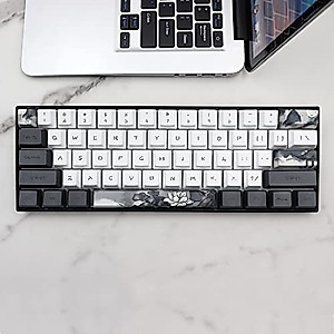 JSJT Ink Lotus Keycaps 140 Keys OEM Profile Keycaps PBT Dye Sublimation Keycaps for ANSI/ISO Layout Cherry MX Switch Mechanical Gaming Keyboards GK61/68/87/96/104/108 (with 6.25u spacebar)