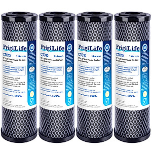 FrigiLife 1 Micron 10" x 2.5" Whole House CTO Carbon Sedimen Water Filter Compatible DuPont WFPFC8002, WFPFC9001, SCWH-5, WHCF-WHWC, FXWTC, RO Unit for Under Sink & Countertop Filtration System,4Pack