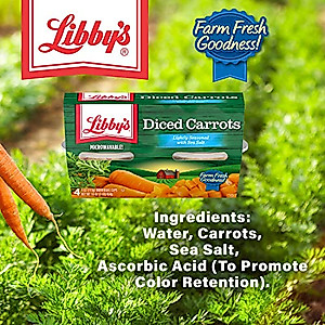Libby's Diced Carrots | Appealingly Tender | Faintly Sweet & Earthy Flavor | Vibrant Orange Slices | Farm Fresh Goodness | No Preservatives | Six 4-pack sleeves of 4.0 oz cups (24 cups total)