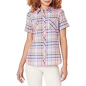 Tommy Hilfiger Women's Preppy Camp Shirt, Pink Multi Plaid, Medium