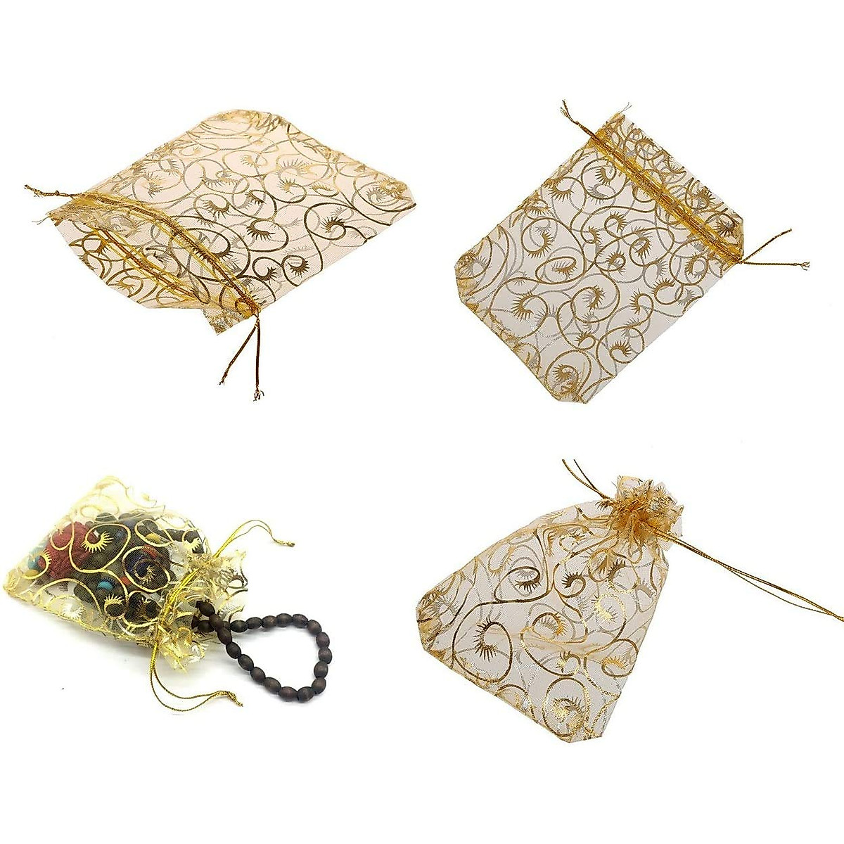 Wedding Favors Small Gift Bags, 100pcs 5 Inch x 7 Inch (13x18cm) Gold Organza Bags for Party Favor Bags Small Business Candy Bags Mesh Bag (Gold, 5''x7'')