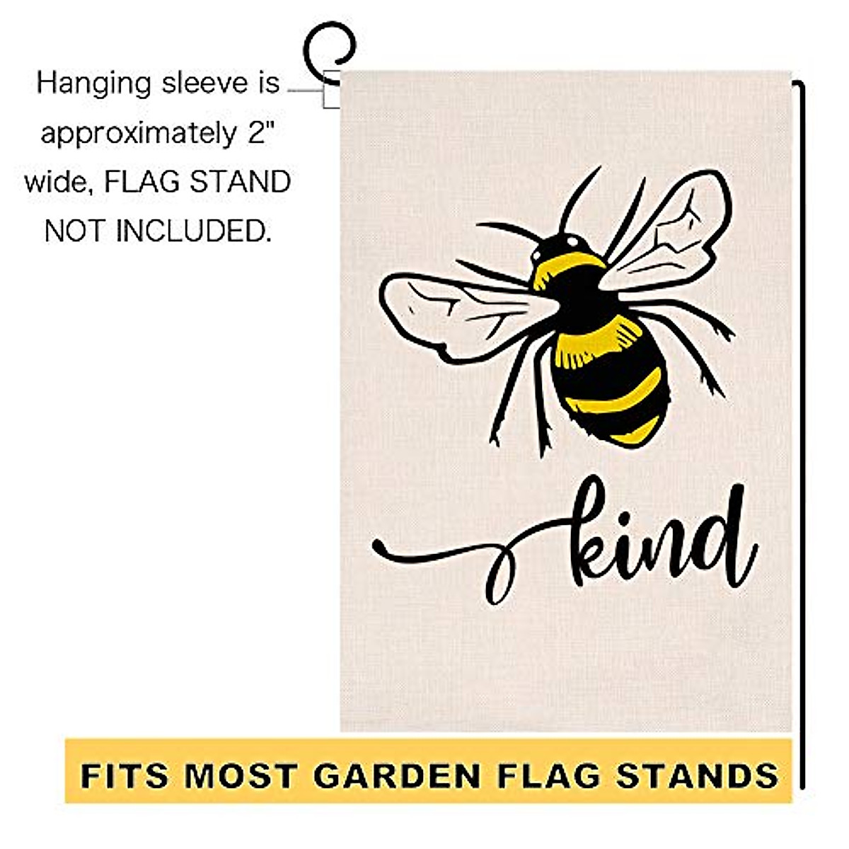 BLKWHT Bee Kind Spring Summer Garden Flag Vertical Double Sided Burlap Yard Outdoor Decor 12.5 x 18 Inches