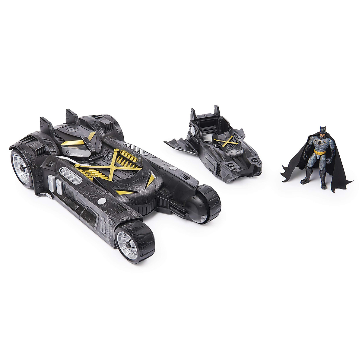 BATMAN 4-inch Action Figure with Batmobile and Batboat 2-in-1 Transforming Vehicle (DC FanDome Exclusive), Black