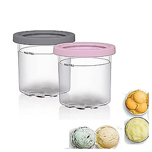EVANEM 2/4/6PCS Creami Pints, for Ninja Ice Cream Maker Pints,16 OZ Creami Pints Airtight and Leaf-Proof Compatible with NC299AMZ,NC300s Series Ice Cream Makers,Pink+Gray-4PCS