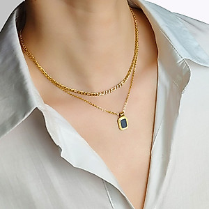 LETTARIUS Layering Necklace Gold Curb Chain Choker Dainty Black Square Pendant Layered Collar Necklace Stainless Steel Jewelry for Women