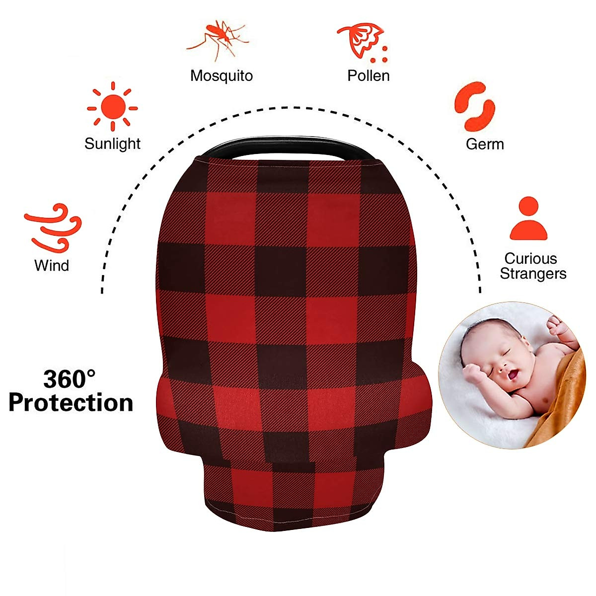 Nursing Cover Breastfeeding Scarf Red Black Buffalo Plaid - Baby Car Seat Covers, Stroller Cover, Carseat Canopy (824a)