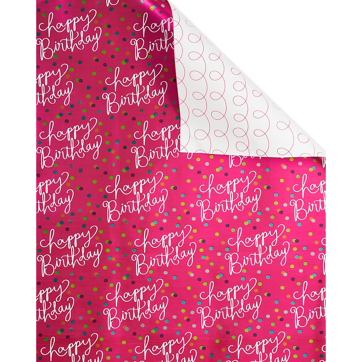 American Greetings Reversible Birthday Wrapping Paper, Floral, Cupcakes, and Polka Dots (4 Rolls, 120 sq. ft)