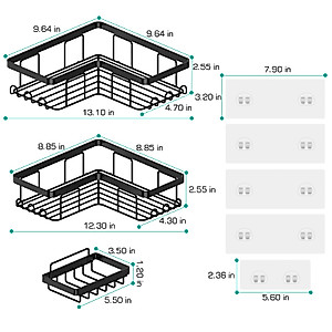 YASONIC Corner Shower Caddy, 3-Pack Adhesive Shower Caddy with Mesh Shower Caddy Portable, Rustproof Stainless Steel Bathroom Shower Organizer, No Drilling Wall Mounted Shower Rack, Bathroom, Black